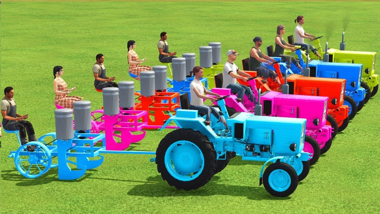 PLANTING & TRANSPORTING MINI JOHN DEERE TRACTORS WITH MAN TRUCKS ...