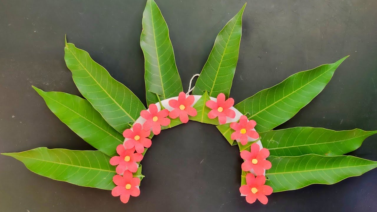 Mango leaf crown making | Mango leaf decoration ideas | Simple and easy ...