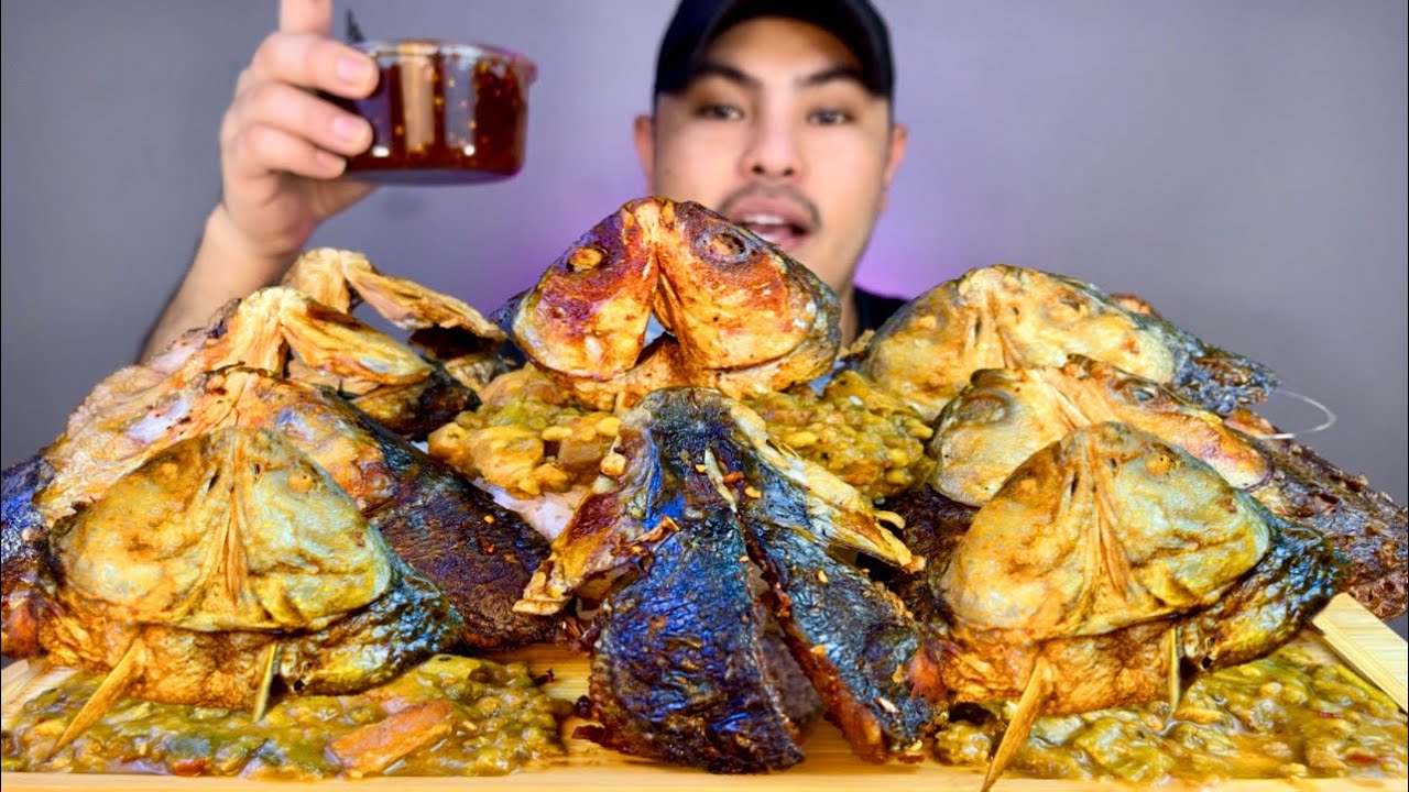 DAING ULO NG BANGUS (FISH HEAD) GINISANG MONGGO NA MAY YOBAB | MUKBANG ...