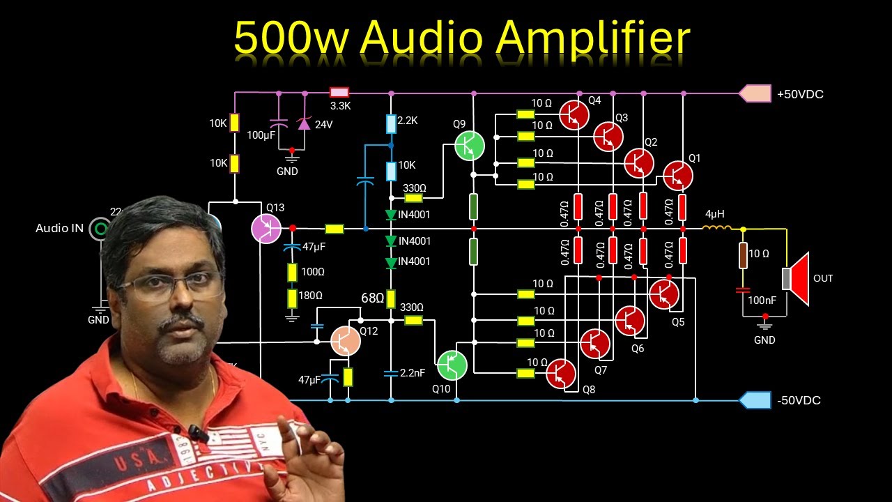 500W Transistor Amplifier circuit explanation - YouTube