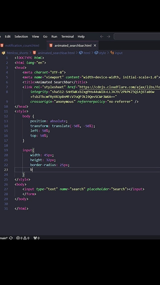 Animated Search Bar Using Html Css Shorts Htmlcss Html Coding Htmlcsstutorial Youtube