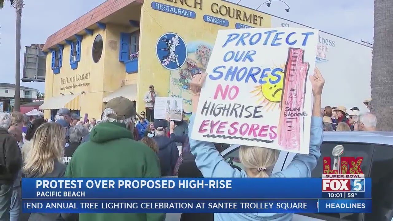 Residents protest proposed high-rise in Pacific Beach - YouTube