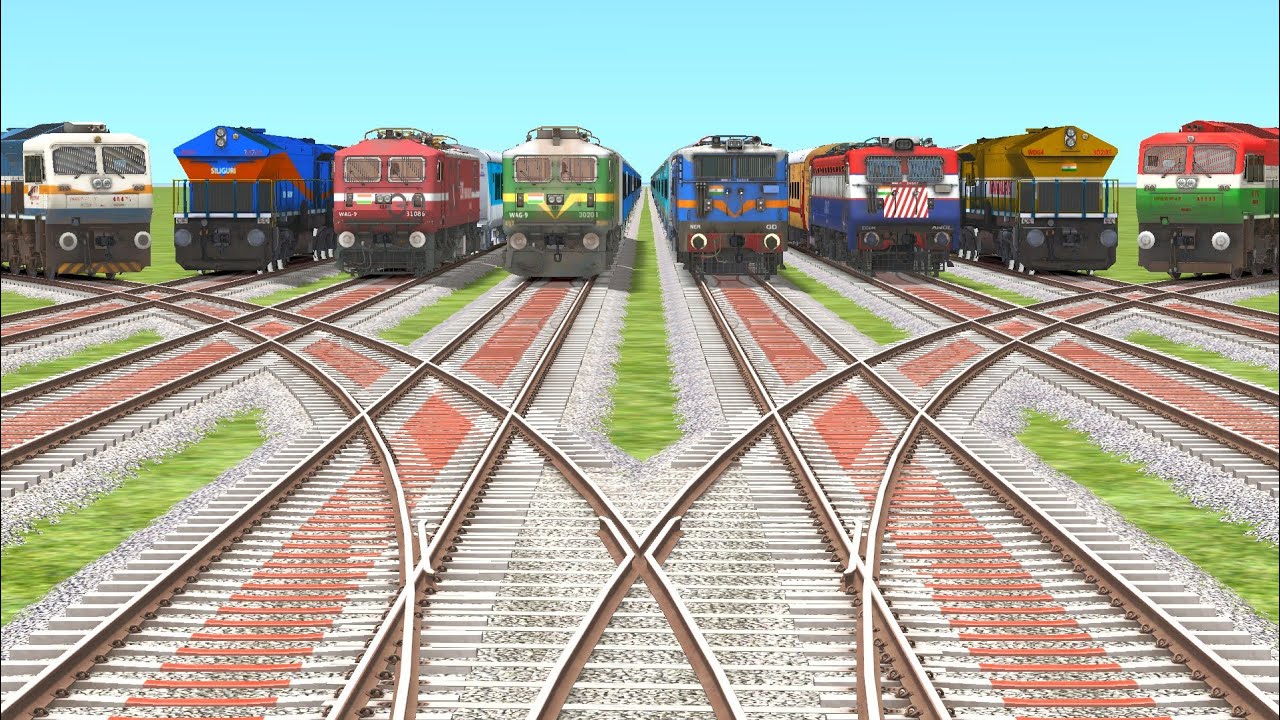 8 INDIAN TRAIN CROSSING ON X CUT CURVED BRANCH RAILROAD | Animated ...