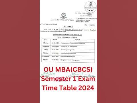 OU MBA (CBCS) Semester 1 Exam Timetable 2024 #shorts #timetable2024 @learnaturdesk - YouTube