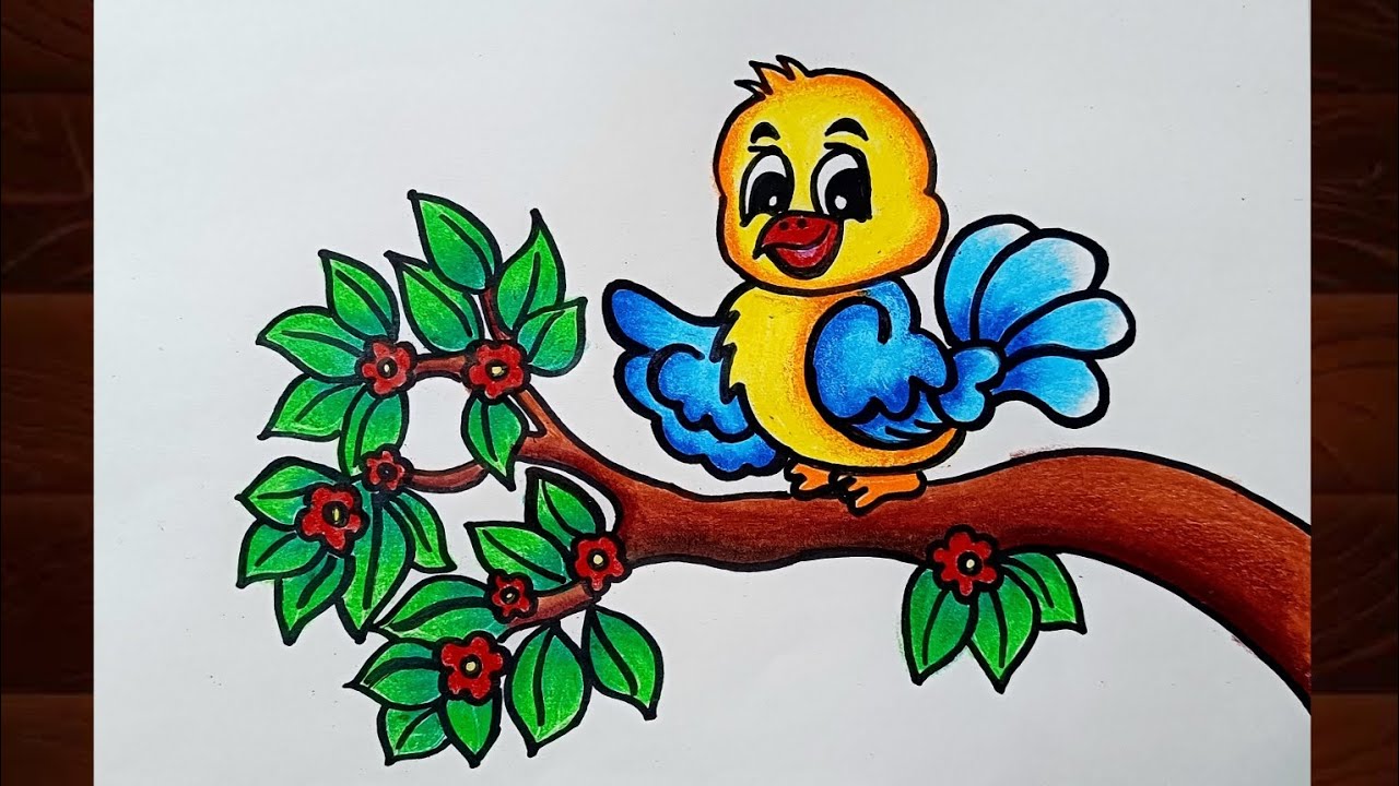 Bird Drawing for Beginners/Bird Scenery Drawing/How to draw alone Bird ...