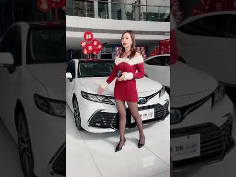 Black nylon stocking & red short skirt Camery car hostess #toyota new car introduction #nylon