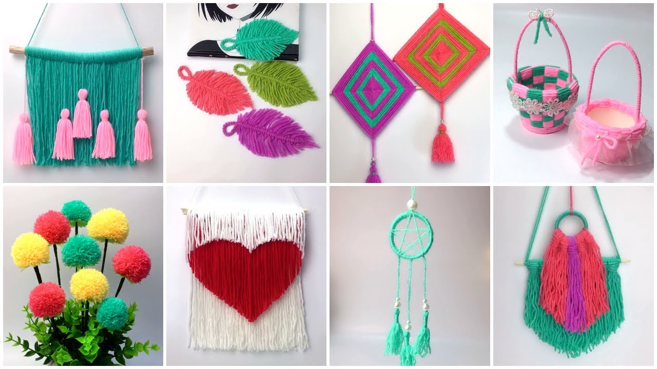 Colorful Yarn Craft Ideas DIY Wall Hangings, Pom Pom Flowers, and Mini ...