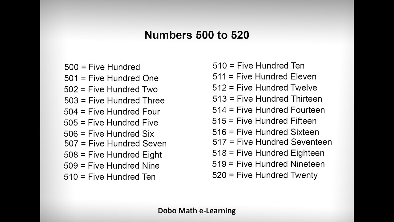 Numbers 500 to 520 - YouTube