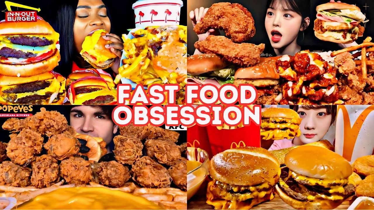 ASMR FAST FOOD Obsession | Cheese burger Fries Fried Chicken & More ...