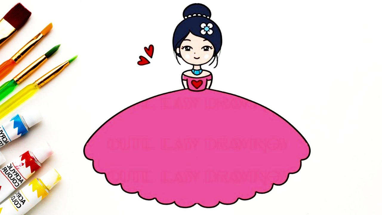 Cute gir drawing and coloring easily || drawing for kids || step by ...