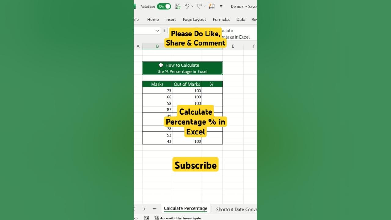 How To Calculate Percentage In Excel Exceltips Exceltricks Shorts Kttrained Youtube