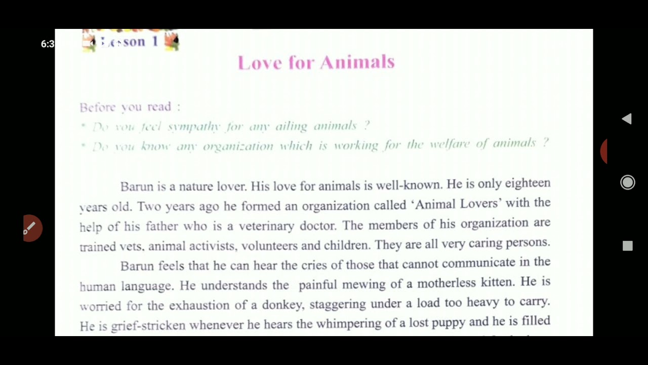 Assam Jatiya Bidyalay Class 7 English lesson 1| Love for animals in ...