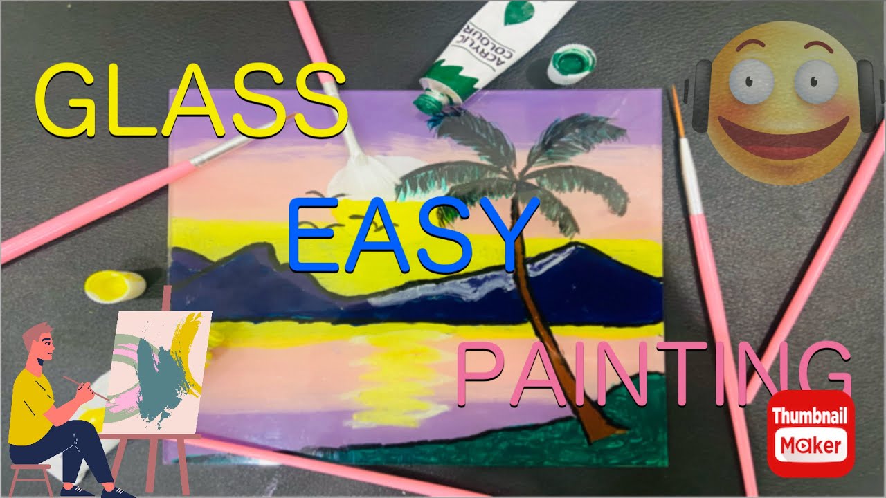 Glass painting of sunset / How to make easy glass painting / Sunset ...