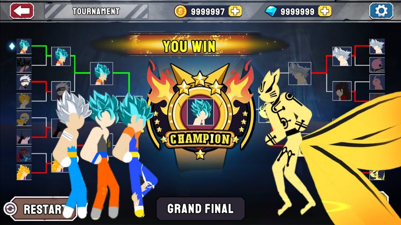 Stickman Warriors Tournament of Vegito, Goku, Vegeta, Trunks, Naruto 5 ...