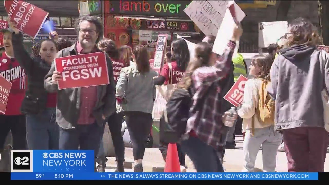 Fordham graduate student workers on strike - YouTube