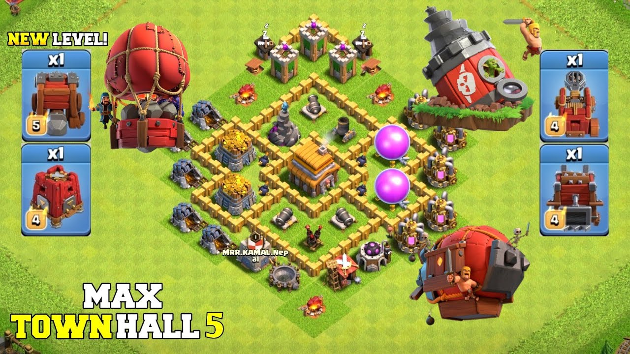 Max Town Hall 5 VS All Max Seige Machines | Th5 Max Base Vs All Max ...
