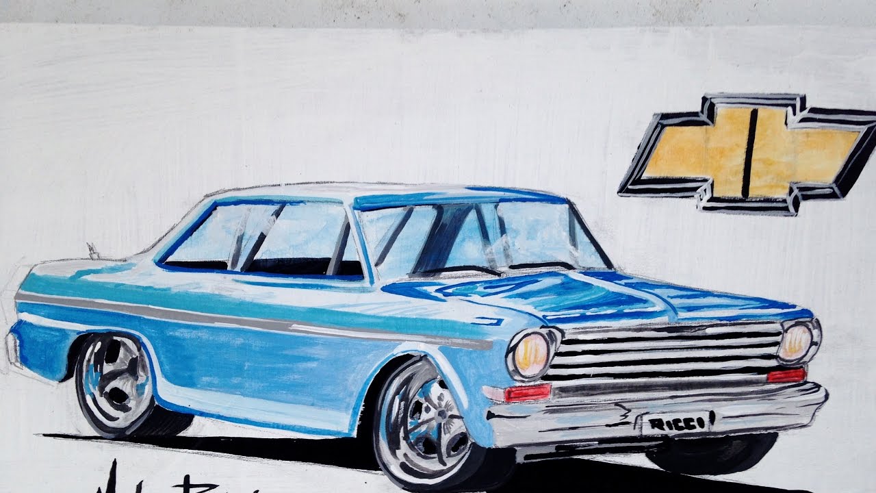 COMO DIBUJAR UN AUTO CHEVROLET CON PINTURA ACRILICA - YouTube