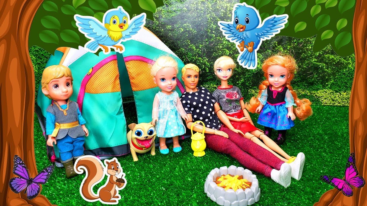 CAMPING SLEEPOVER! Elsa and Anna and Kristoff Toddlers go camping and ...
