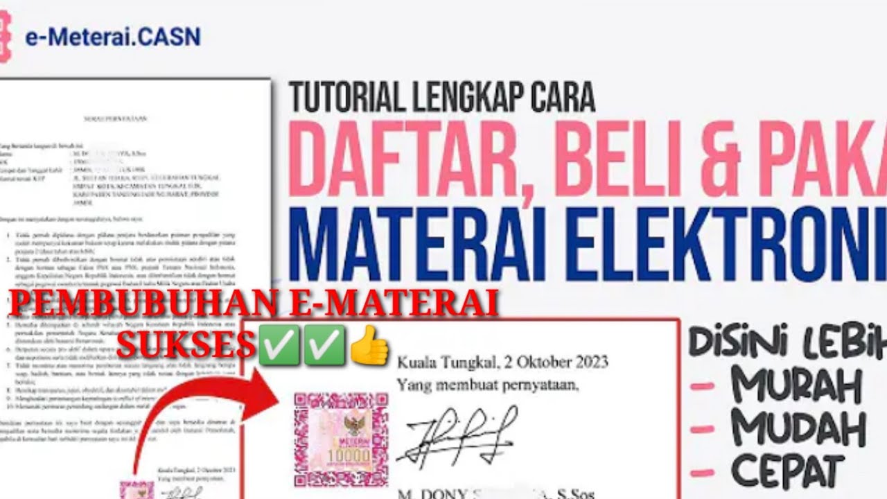 TUTORIAL PEMBUBUAN E-MATERAI CASN 2023 100% BERHASIL - YouTube