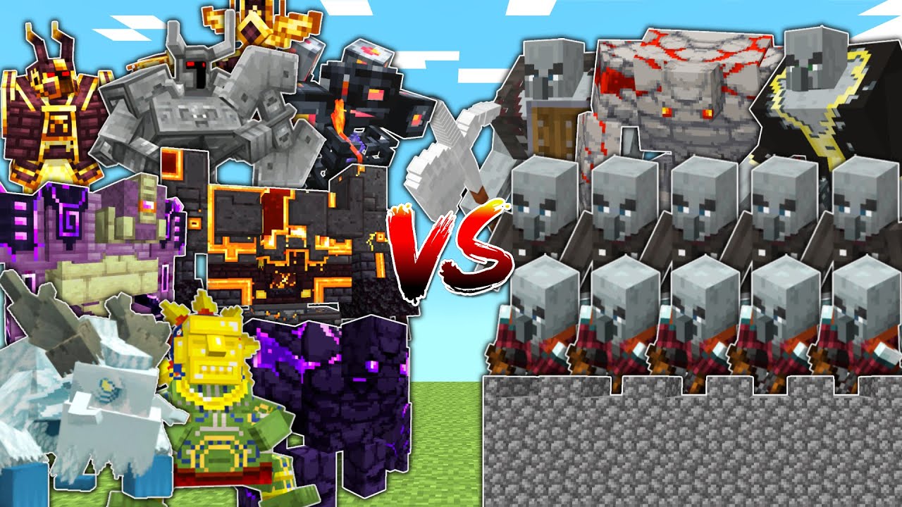 CATACLYSM & MOWZIE'S MOBS BOSSES vs PILLAGER CASTLE - Minecraft Mob ...