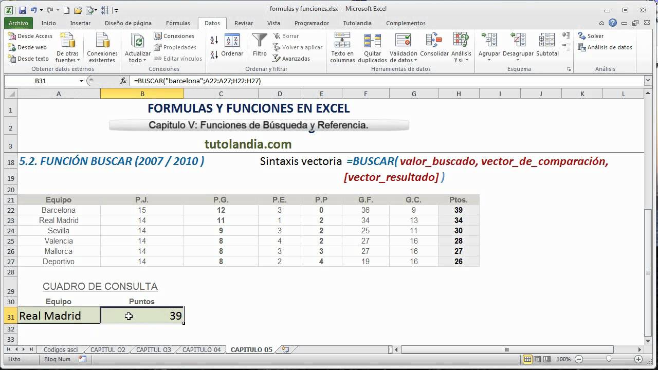 5.2 Función Buscar (Ref. Vectorial): Fórmulas y Funciones en Excel ...