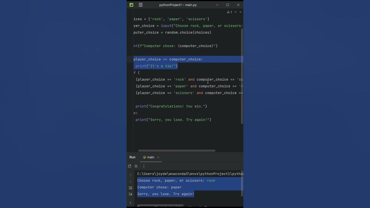 16. Rock, paper, scissors game using python #python #pythongame #codehub #shorts - YouTube