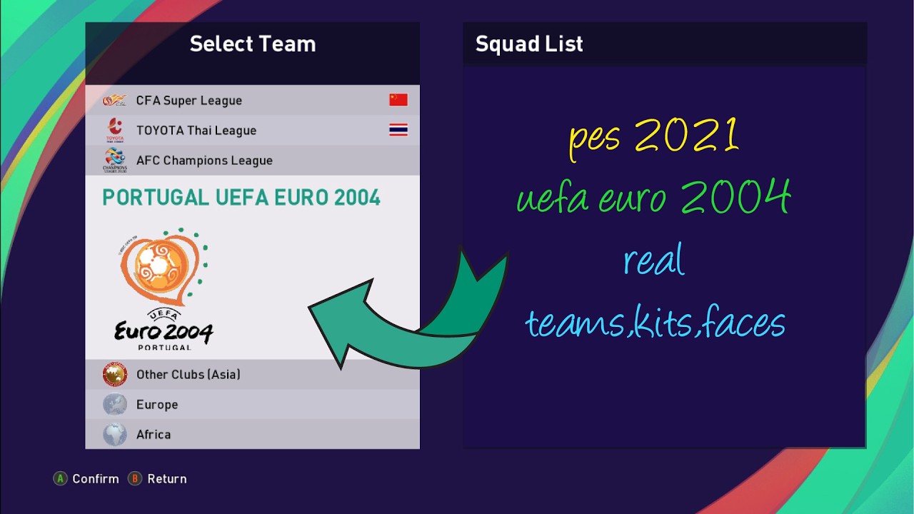 eFootball PES 2021 EURO 2004 Option File 🏆 | Classic Tournament Patch ...