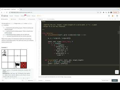 leetcode 980. Unique Paths III - traversal - YouTube