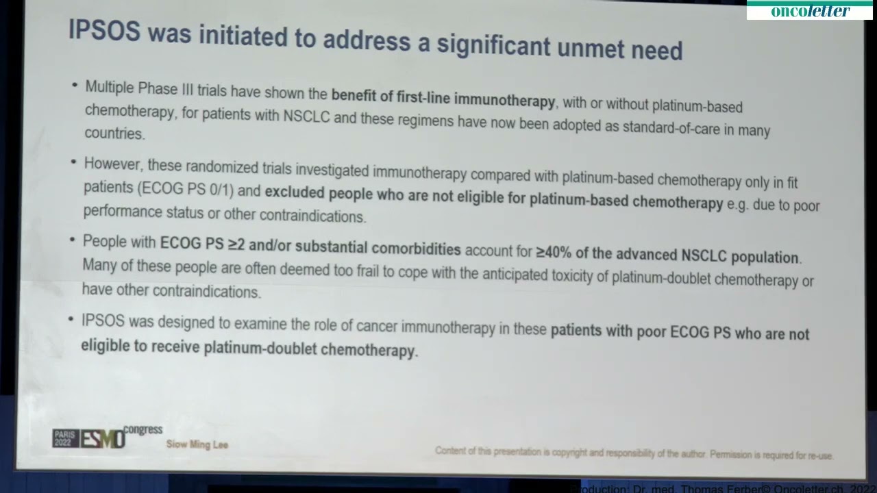 ESMO22 - LBA11 IPSOS - Results 1st-line atezolizumab vs single-agent CT in NSCLC not eligible f ...