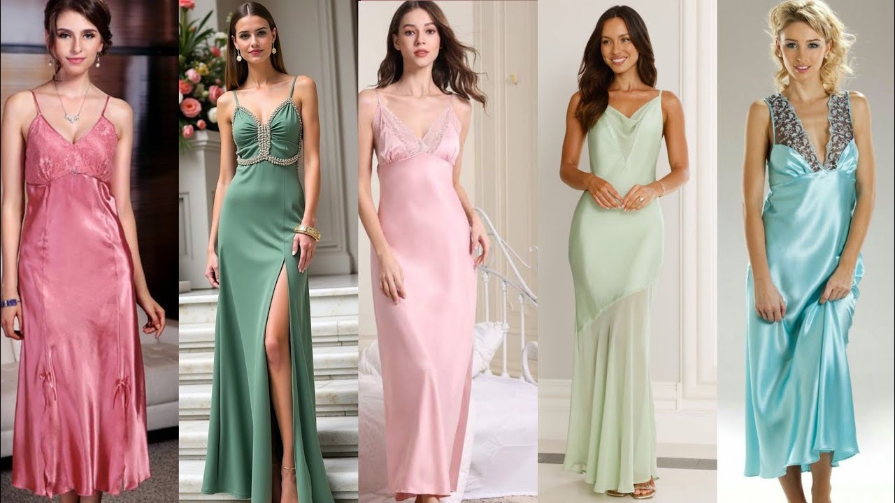 Most beautiful adorable silk Satuin nightwear sleepwear night gown ...
