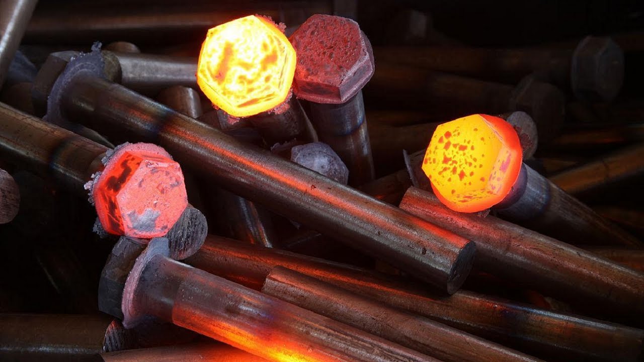 hot heading bolt production line - YouTube