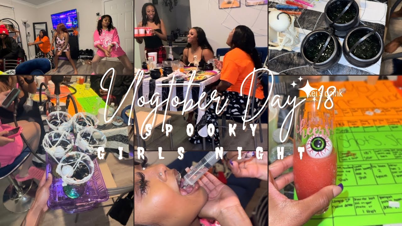 VLOGTOBER DAY 18| SPOOKY GIRLS NIGHT: party setting up, drinks, food ...