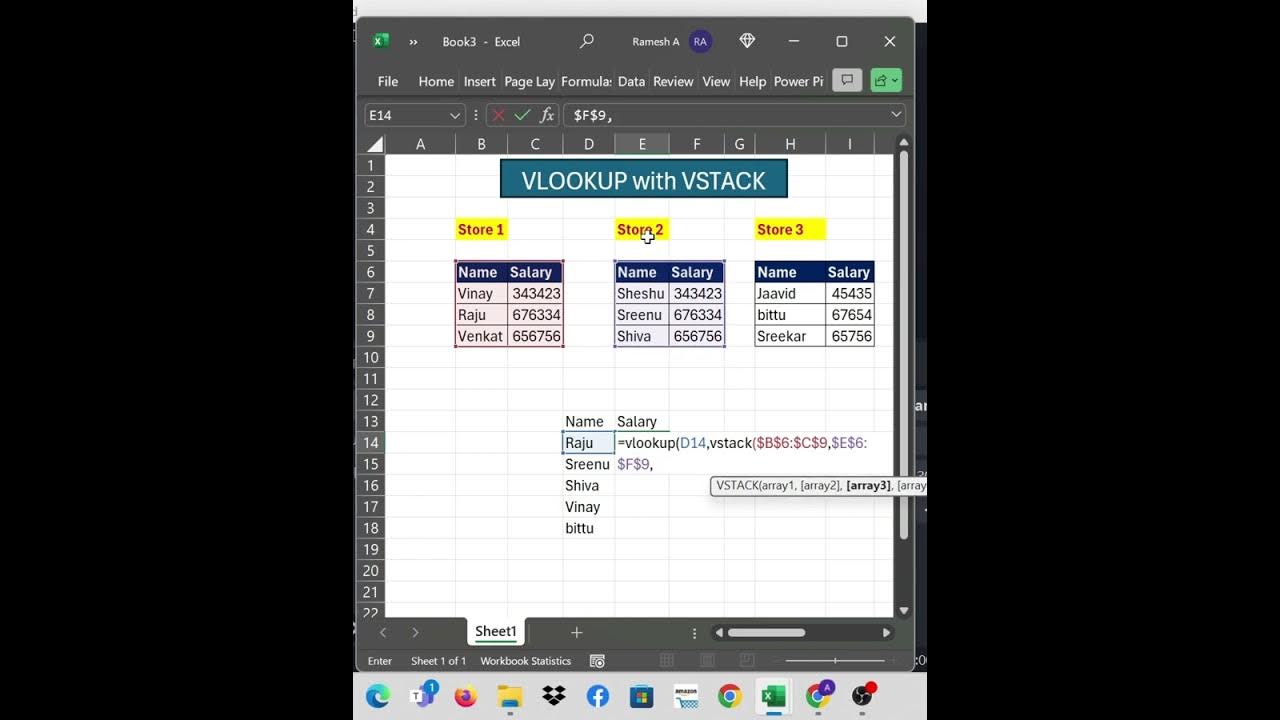 Vlookup With Vstack Office365 Rameshaitha Exceltelugu Jaexcel Youtube
