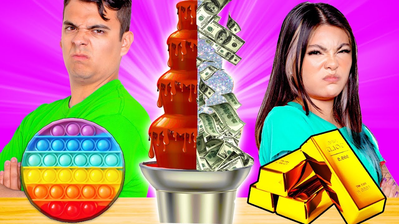 OMG! GOLD VS CHOCOLATE FOOD MUKBANG CHALLENGE FOR 24 HOURS | LAST TO ...