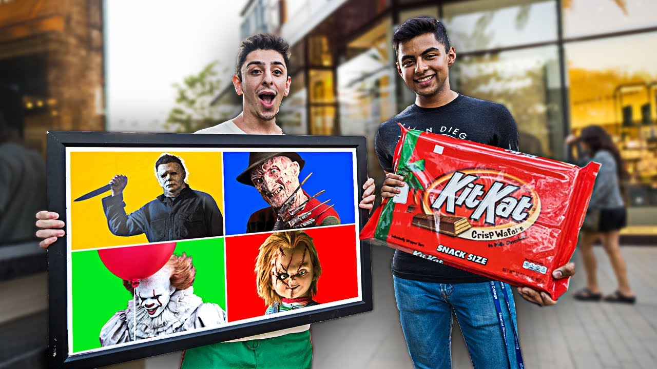 Giving People GIANT CANDY If They Guess The Horror Character... - YouTube
