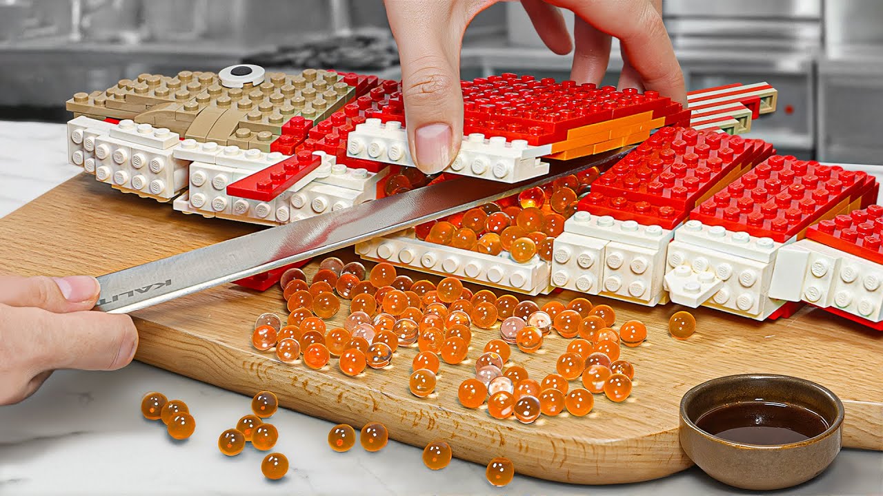 BIG FISH Cutting: LEGO Salmon Egg Sushi - Lego In Real Life | Lego ...