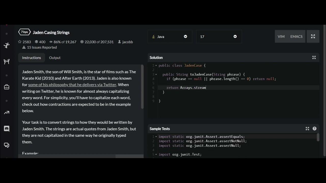 Jaden Casing Strings - Codewars - 7 Kyu (JAVA) - YouTube