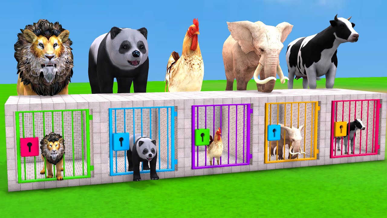 Choose the Right Key Challenge with Cow Elephant Mammoth Buffalo Lion ...