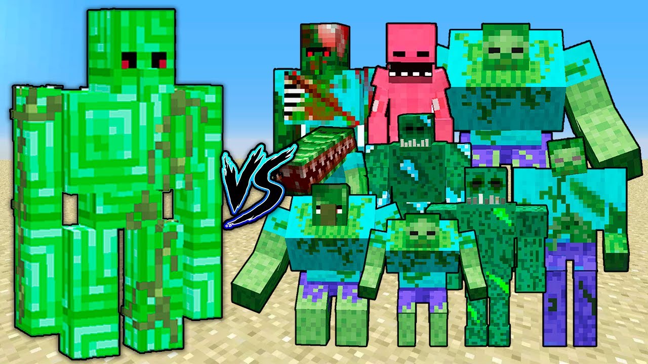Emerald Golem vs All Zombie Minecraft mob Battle - YouTube
