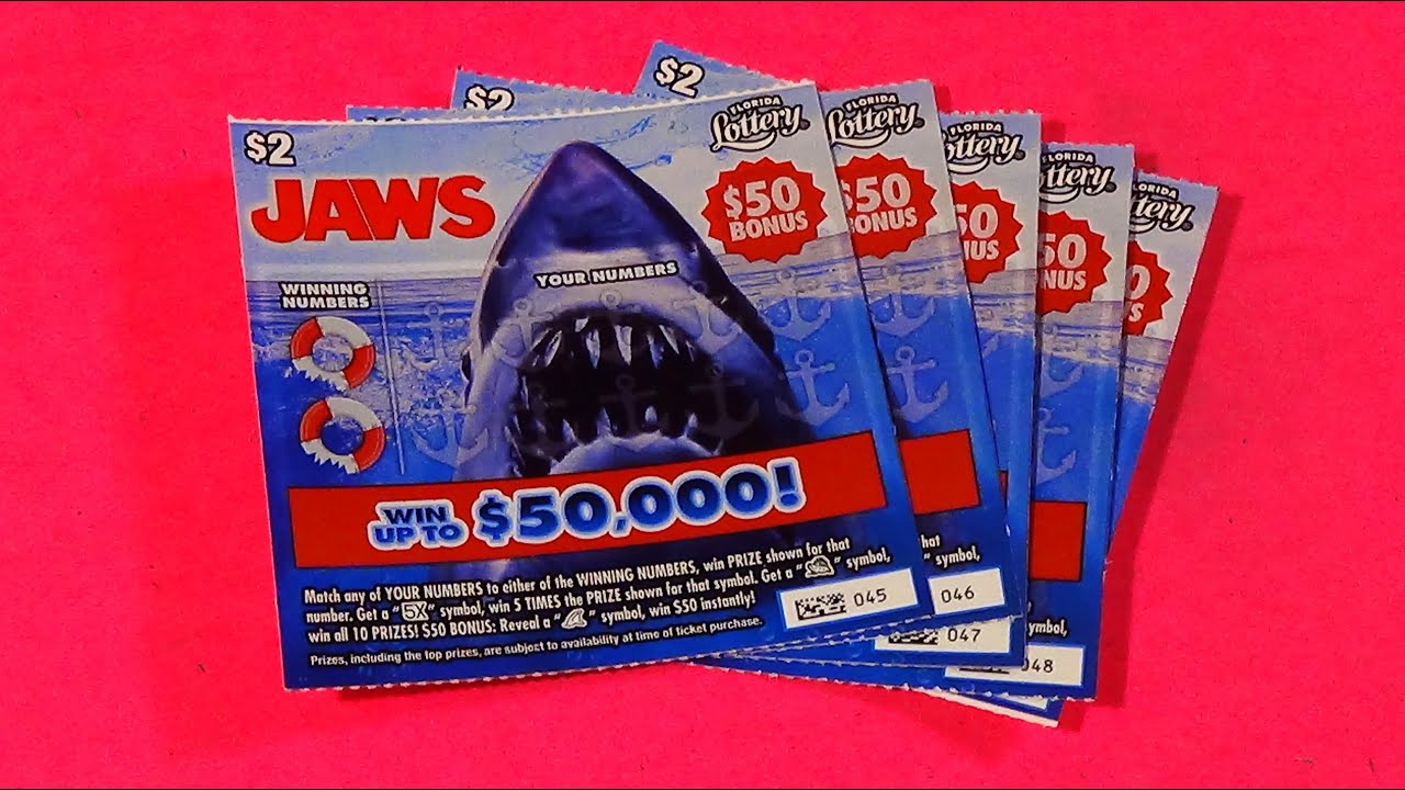 SOOD 1555: FIVE $2 JAWS FL Lottery Scratch Tickets - YouTube