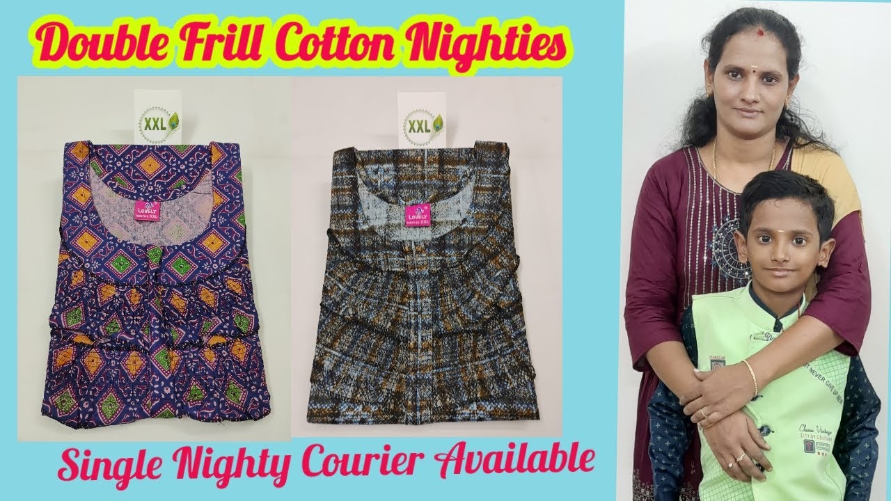 Double Frill Cotton Nighties, Shree Sakthi Collection, Branded Nighties ...