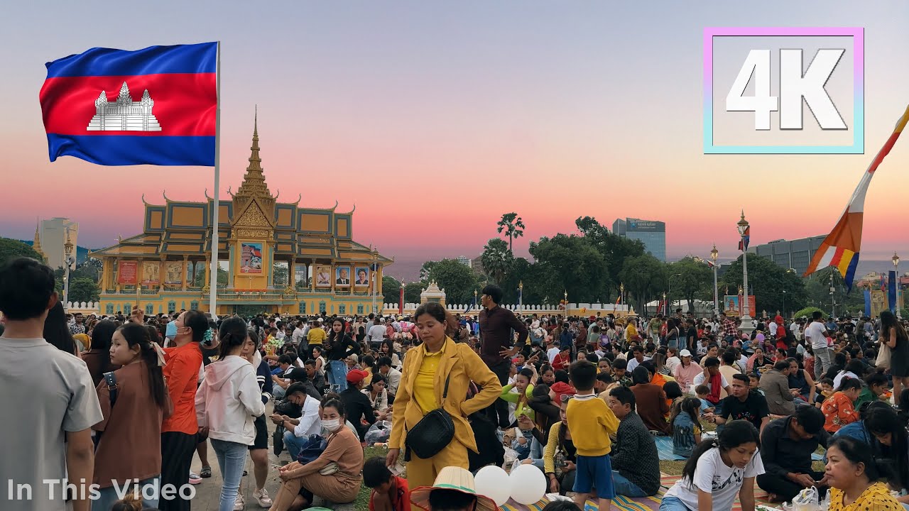 Too many people in Khmer Water Festival : Cambodia Walk Street (4K ...