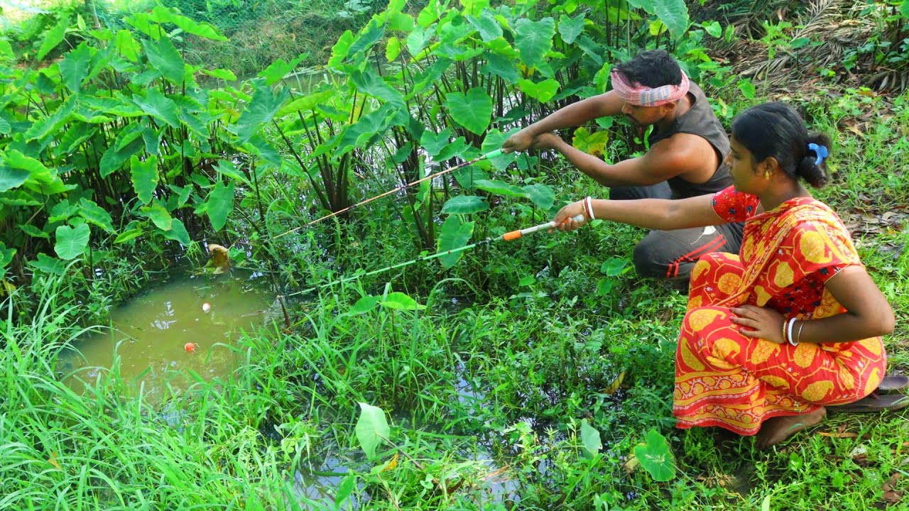Fishing video | Lady Hook Fishing In Mud Water | woman catching fish in ...