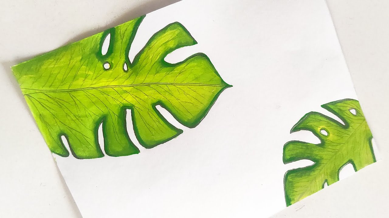 How to draw Leaf on paper with water/acrylic colours. Wall Frame Ideas ...