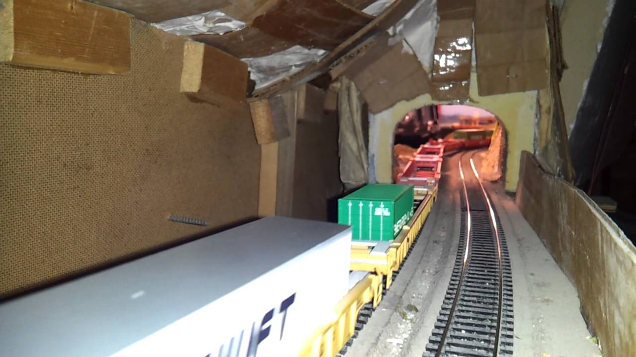 HO Scale ATSF Intermodal Passing Through A Tunnel On The AMRE Layout ...