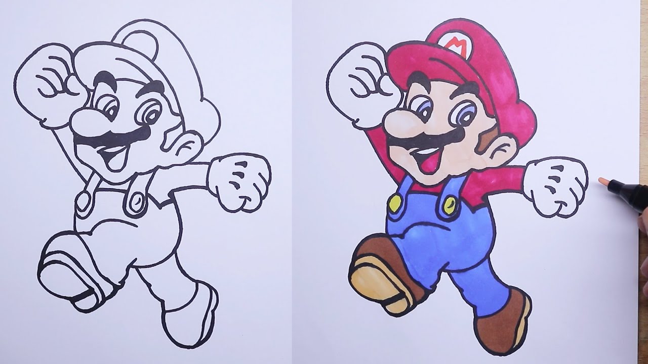 how to draw Mario | step by step | Super Mario Bros - YouTube