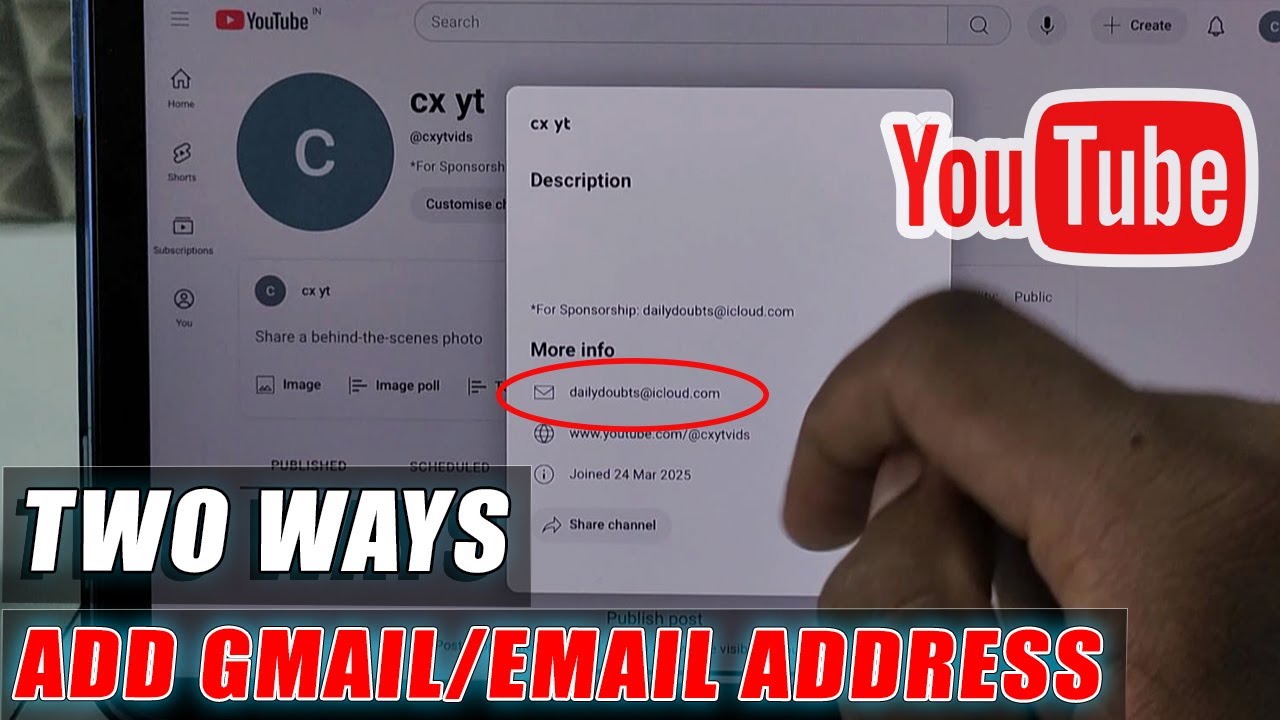 how to add email address on youtube channel in ipad? - YouTube