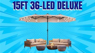 Outdoor Patio Umbrella with Solar Lights, Market Umbrella