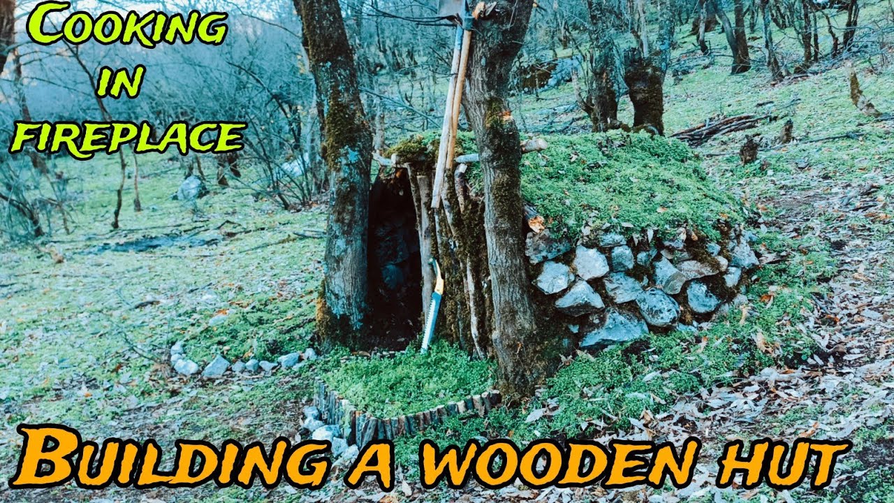 Building a Warm and Cozy Secret Shelter.Making a fireplace with clay ...