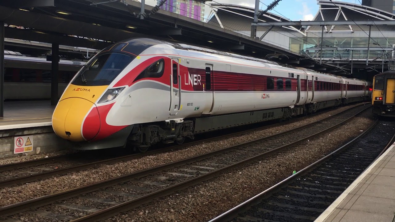 LNER Azuma 800 103 departs Leeds with the 1345 Leeds to London Kings ...